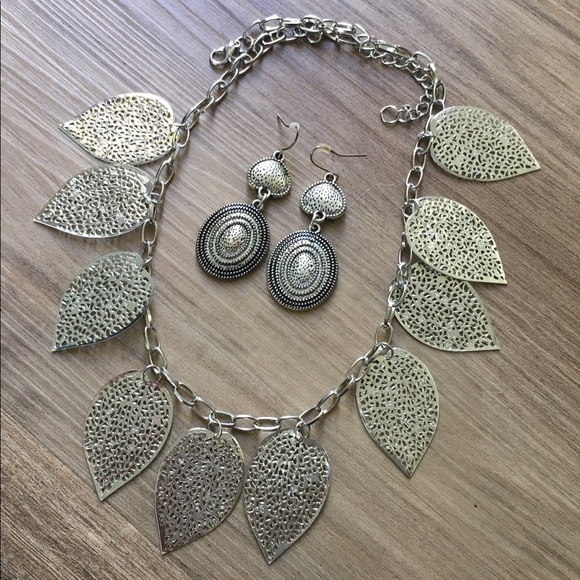 H&M | Jewelry | Hm Silvertone Bohemian Necklace And Earrings | Poshmark